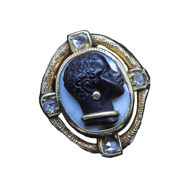 Victorian Blackamoor Cameo Agate Ring, 18k Gold Diamonds (6741 ...