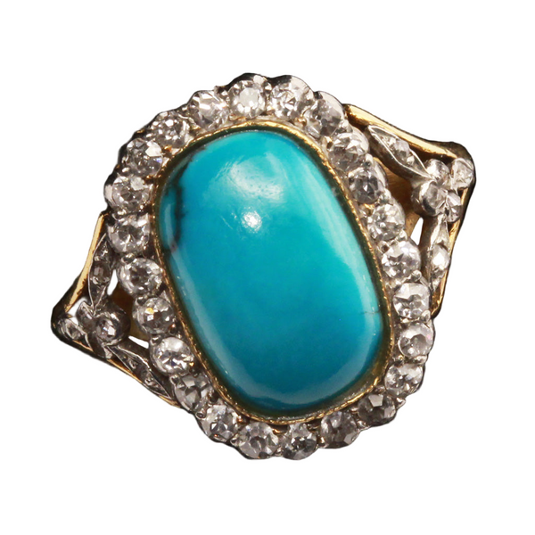 Edwardian Ring Gold Platinum Turquoise Diamonds French (7409) – Brenda ...